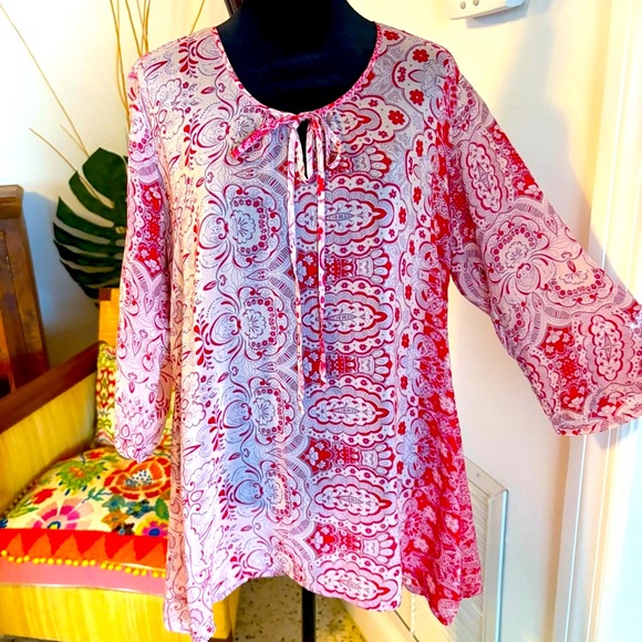 Johnny Was | Tops | Johnny Was Red Shade Floral Print Tunic Top ...